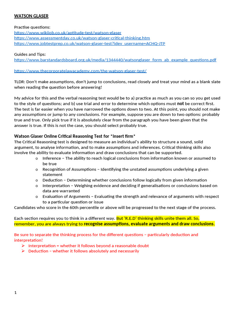 Watson Glaser Test Preparation | PDF | Logical Consequence | Argument