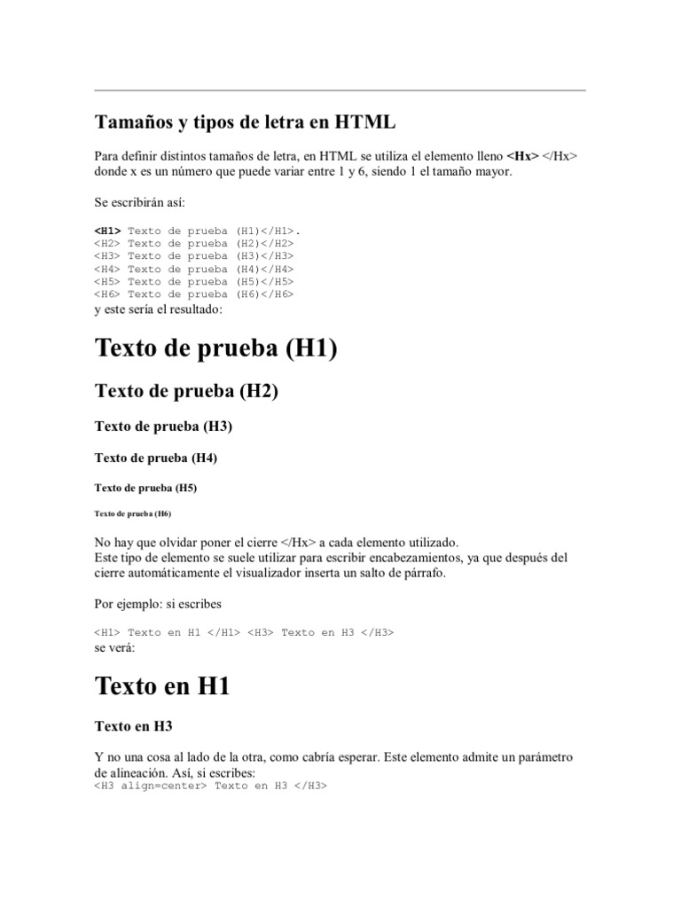Tamaños y Tipos de Letra en HTML | PDF | Navegador web | HTML