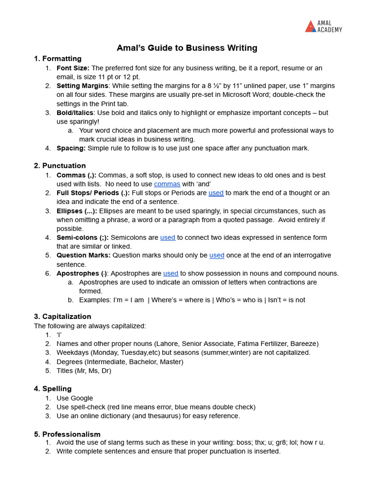 Amal Business Writing Guide | PDF | Ellipsis | Comma
