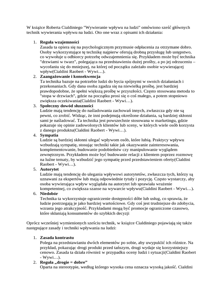 Techniki Roberta Cialdiniego | PDF