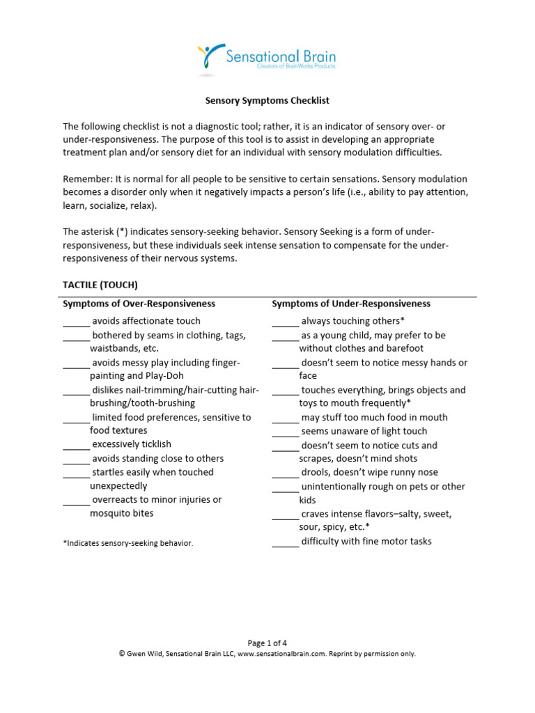 SB Sensory Checklist English 2017 | PDF | Taste | Odor