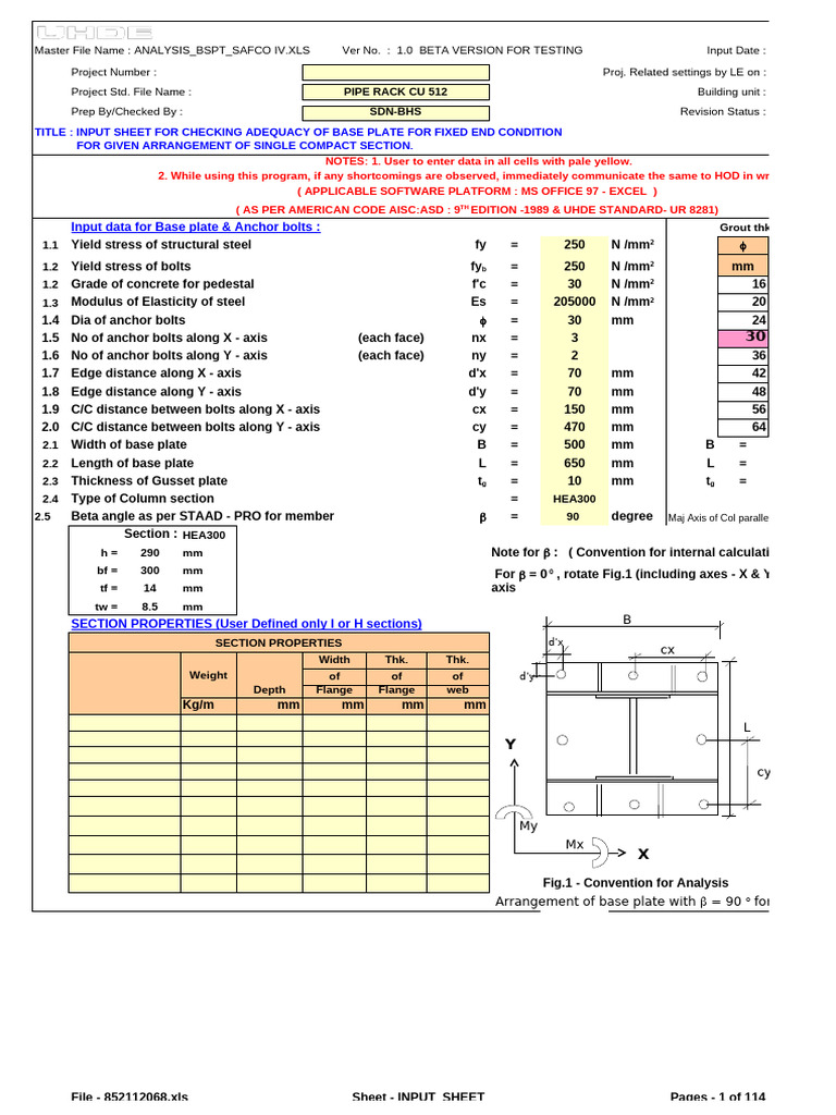 Anchor Bolt - Pipe Rack_cu512 | PDF | Microsoft Excel | Stress (Mechanics)