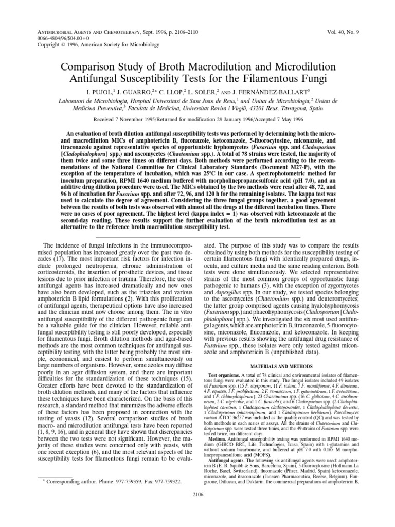 Fernández Ballart Et Al 1996 Comparison Study of Broth Macrodilution ...
