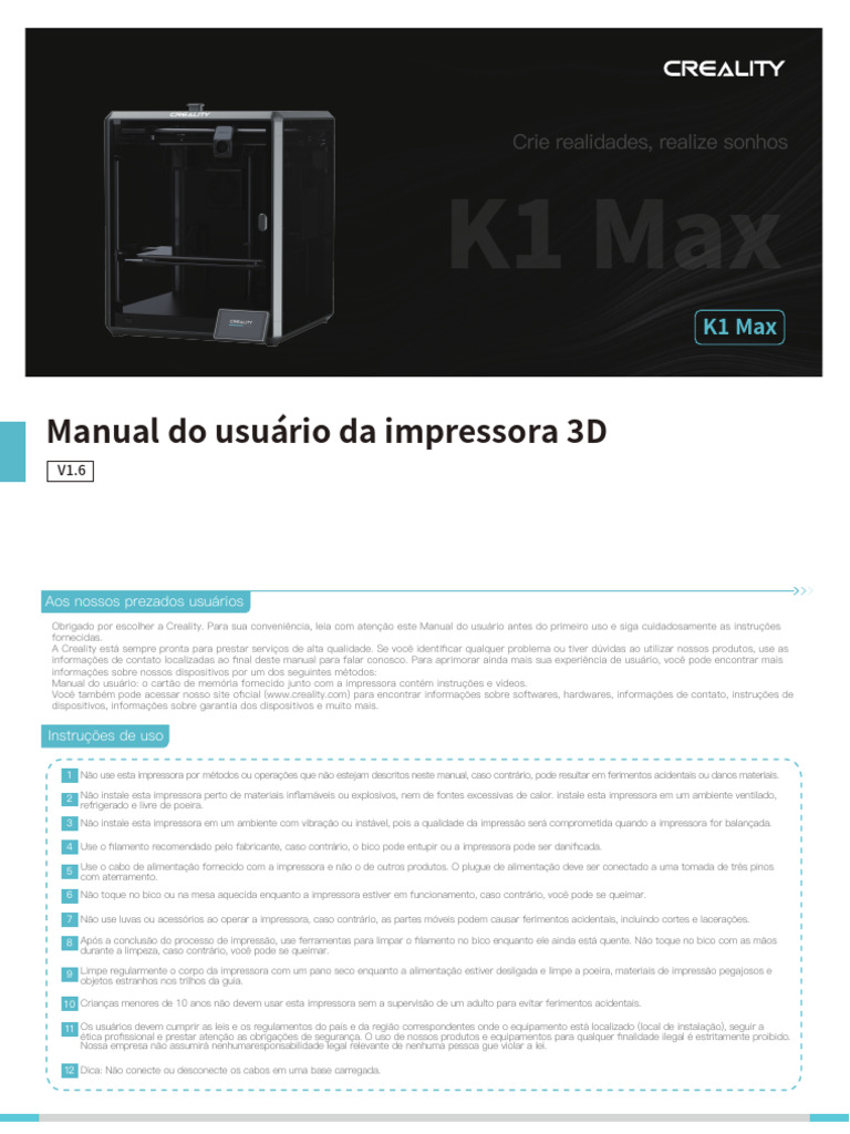 k1 Max-Sm 001 User Manual Pt-Bir | PDF | Wi-Fi | Impressora (informática)