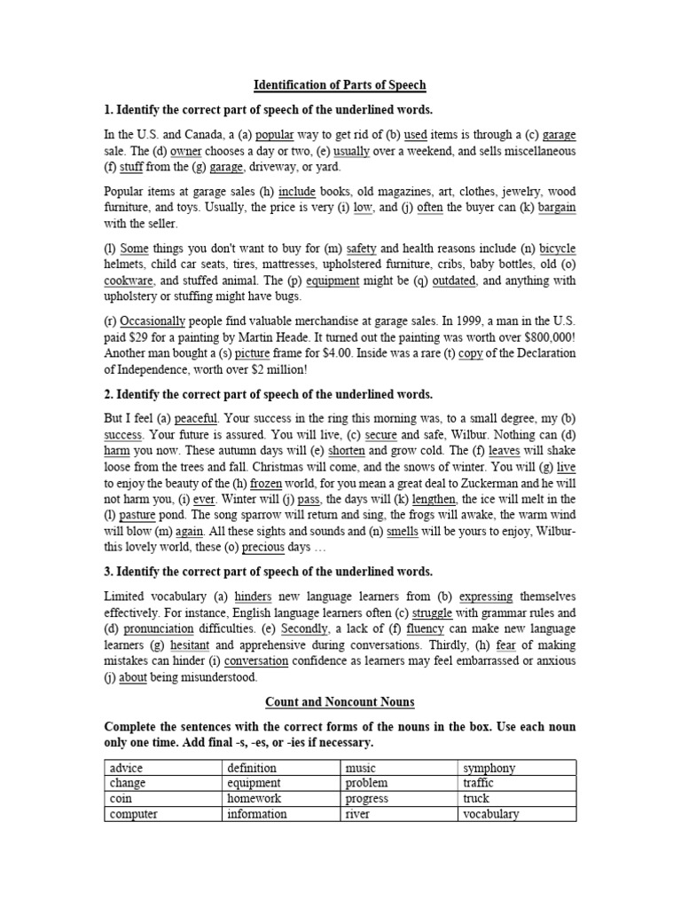 Practice Sheet (Noun and Determiners) | PDF | English Language | Upholstery