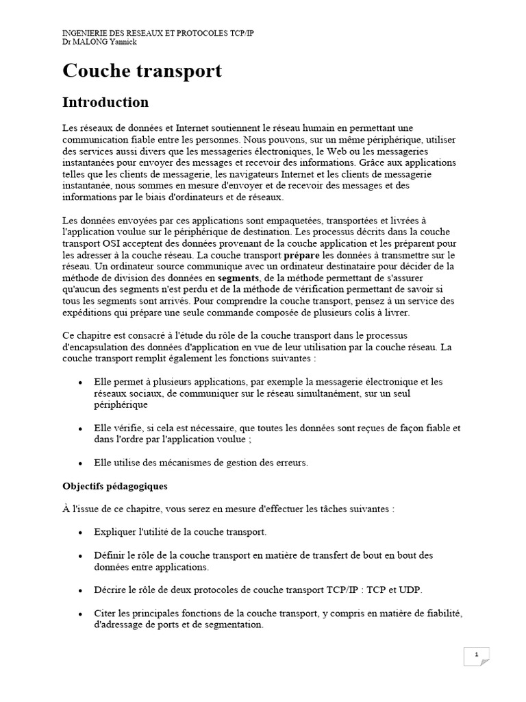 Rôle de la couche transport TCP/IP | PDF | Protocole de contrôle de ...