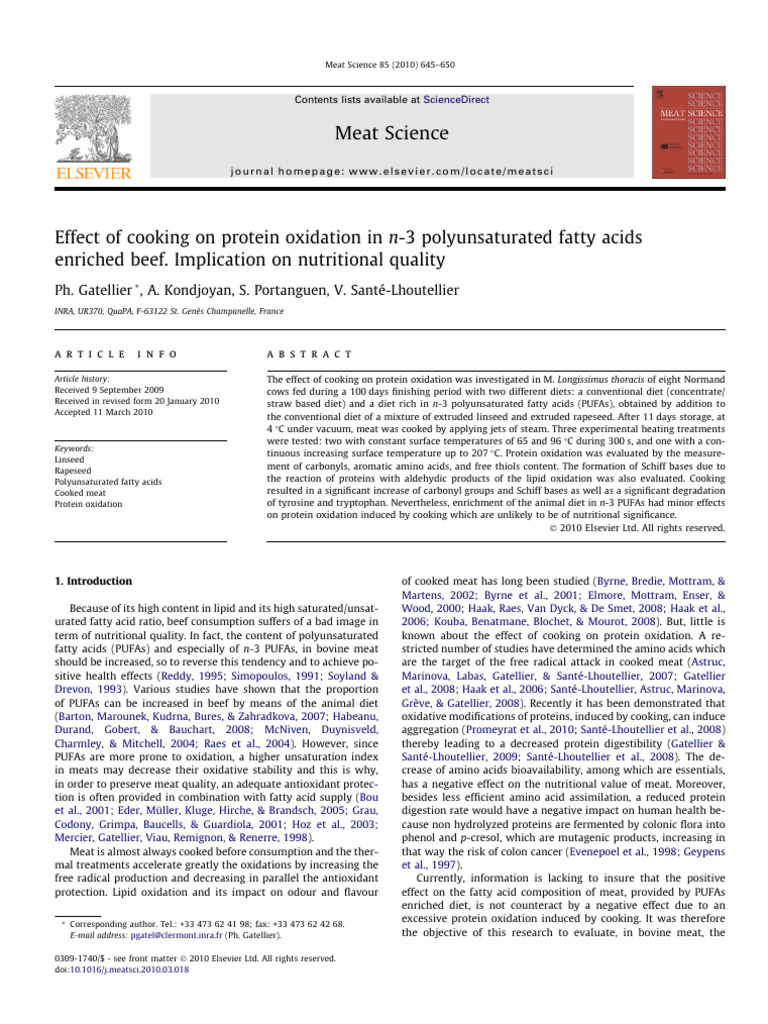 Cooking Impact on Protein Oxidation in Beef | PDF | Analysis Of ...