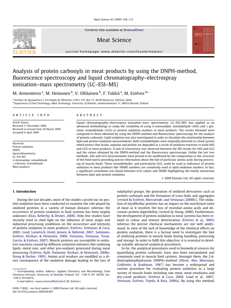 Analysis of Protein Carbonyls in Meat Products by Using The DNPH-method ...