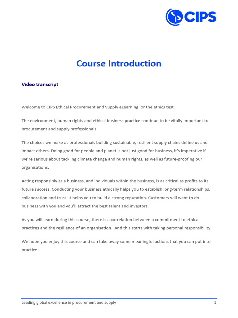 Course Introduction Video Transcript | PDF