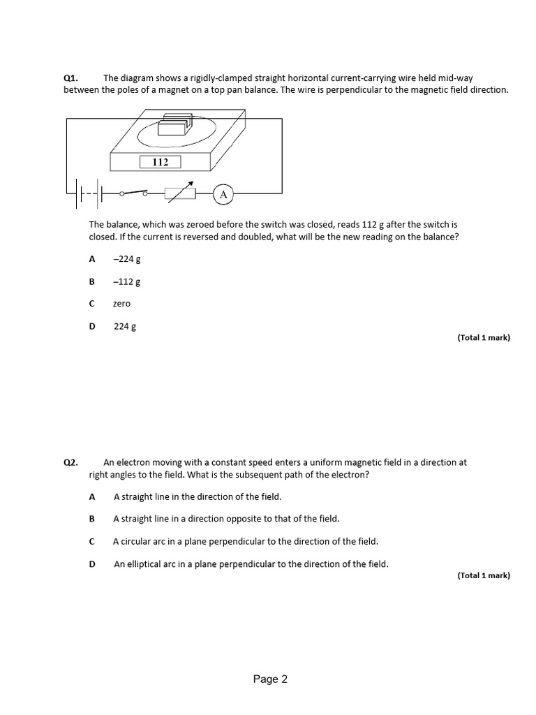 Magnetic Fields (Multiple Choice) 2 QP | PDF | Transformer | Magnetic Field