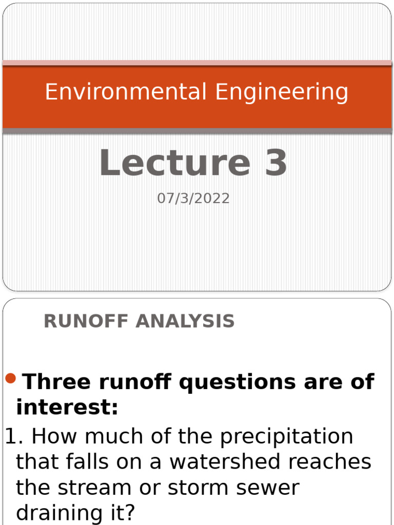 Environmental Engineering Lec3 | PDF | Surface Runoff | Discharge ...