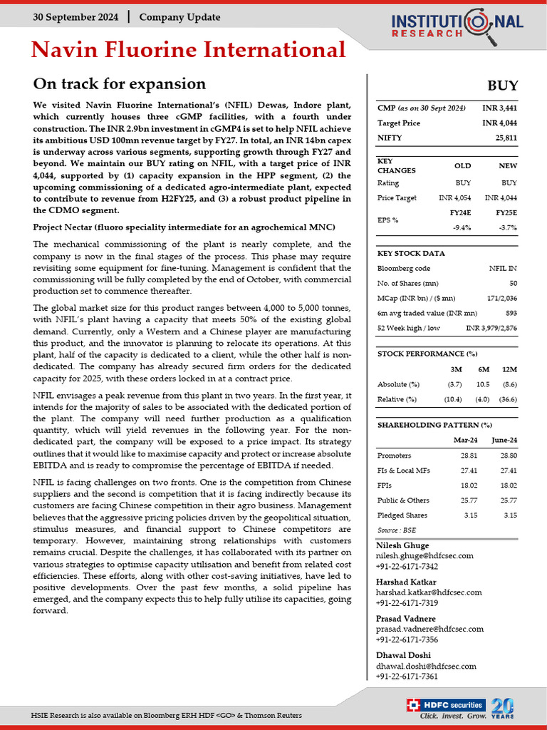 Navin Fluorine - Update - Sep24 - HSIE-202409301853550742660 | PDF | Financial Economics ...