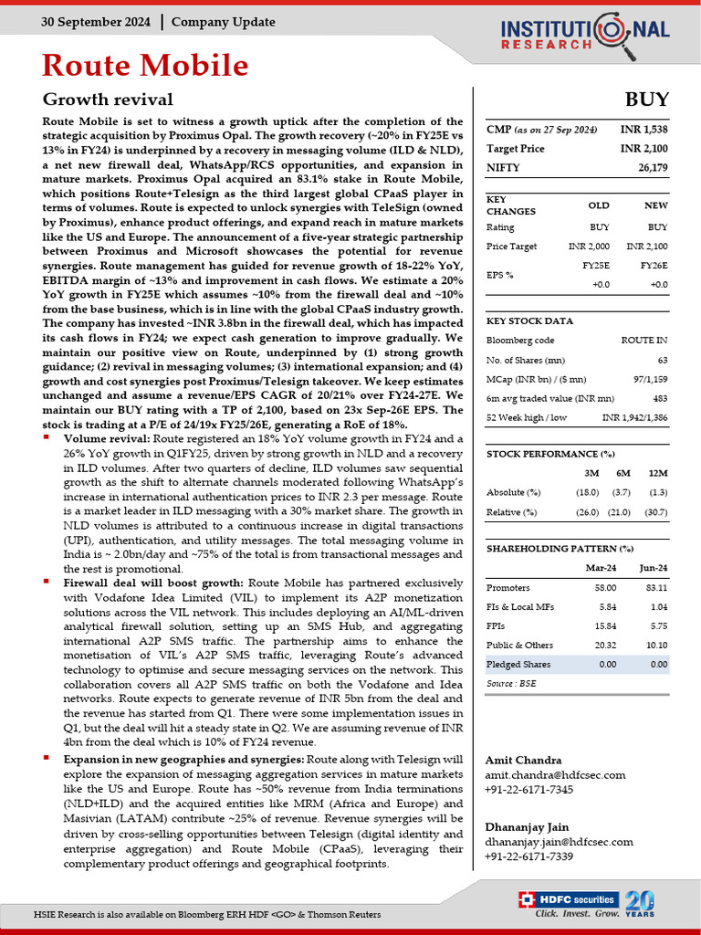 Route Mobile Growth Surge Post-Proximus Acquisition | PDF | Securities ...