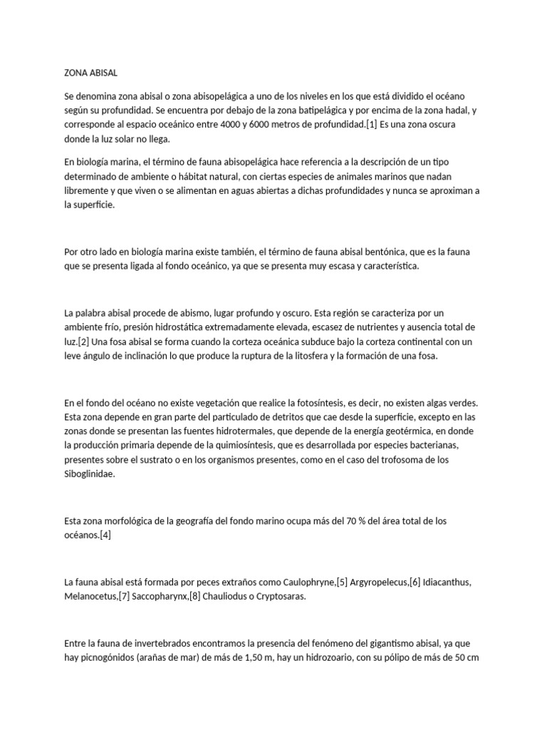 Fauna y características de la zona abisal | PDF