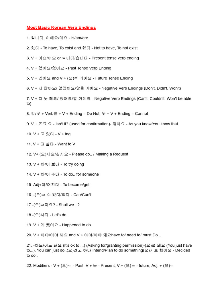 Basic Korean Endings | PDF