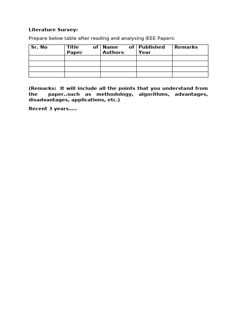 Literature Survey Table Guidelines | PDF