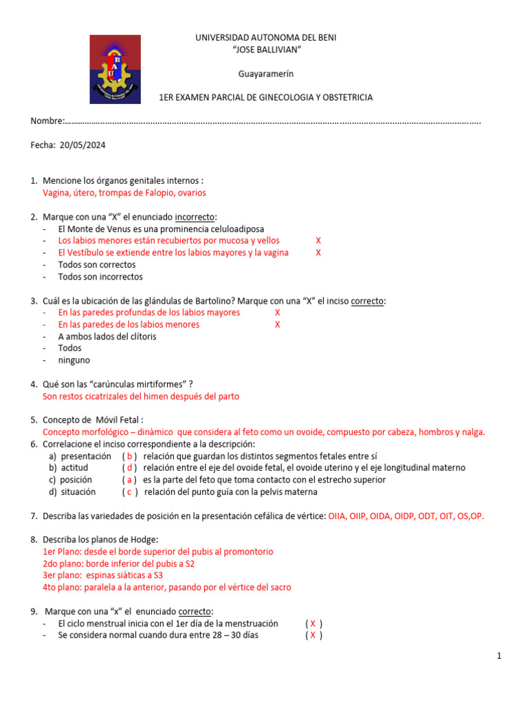 Ginecologia básica 2024 Resp1 | PDF | Menstruación | El embarazo