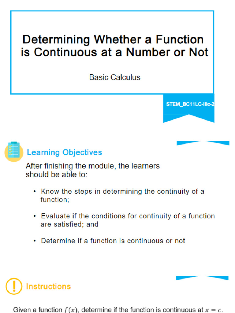 Determining Whether a Function is Continuous at a Number or Not | PDF