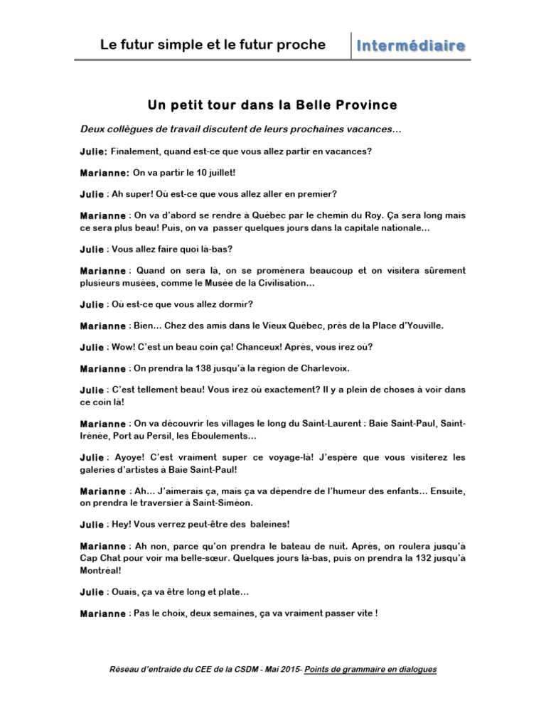 Futur simple et proche en dialogues | PDF