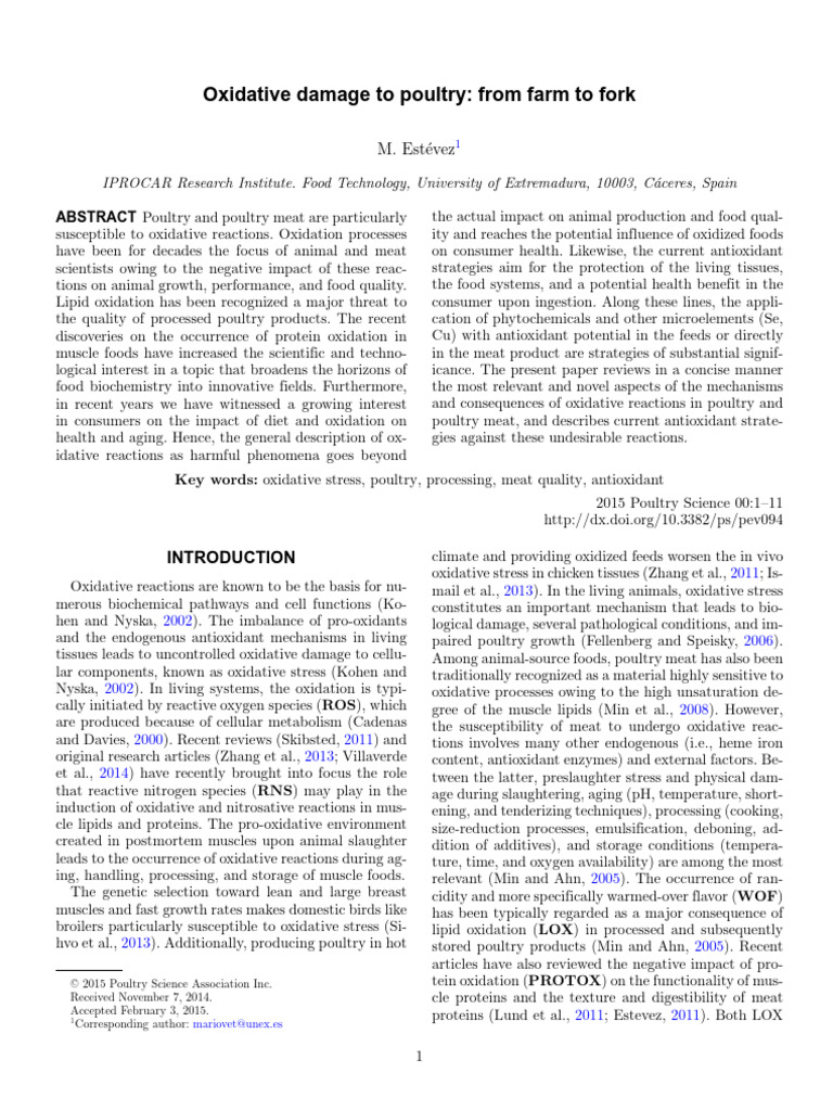 Oxidative Damage To Poultry From Farm To Fork | PDF | Radical (Chemistry) | Reactive Oxygen Species
