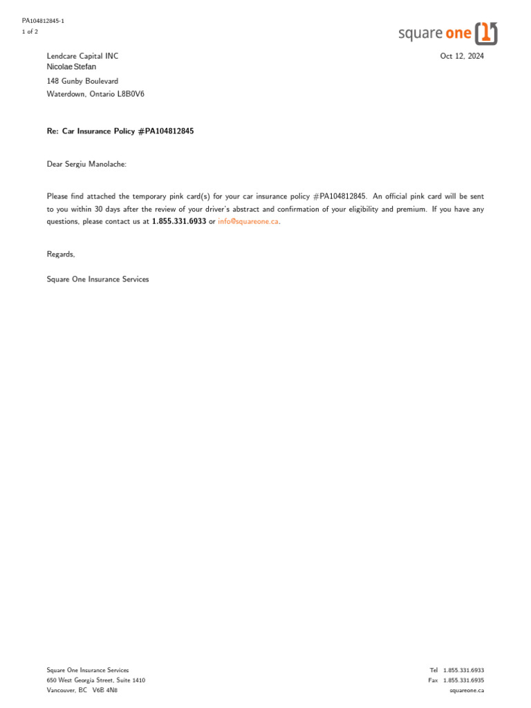 Temporary Car Insurance Pink Card | PDF | Insurance | Vehicle Insurance