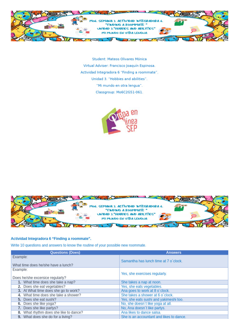 Roommate Routine Q&A and Summary | PDF