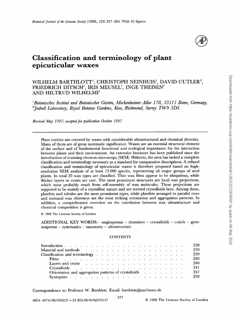 Classification of Plant Epicuticular Waxes | PDF | Microscope ...