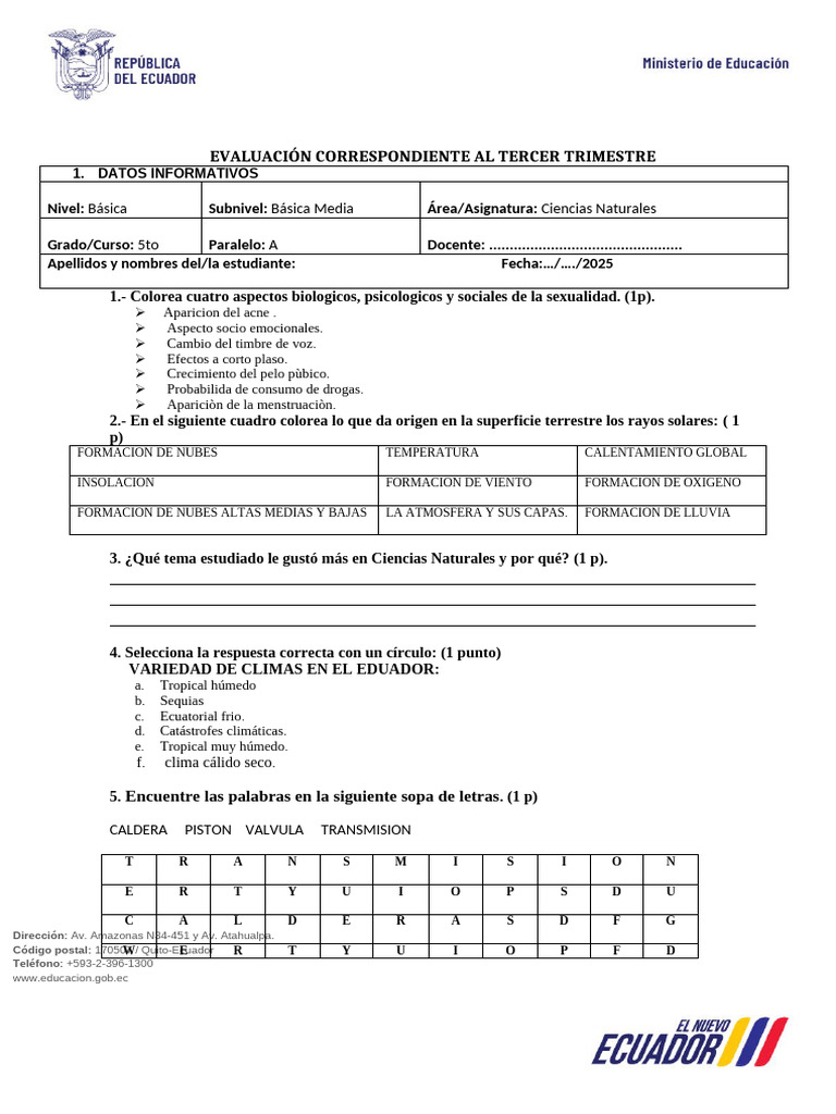 3 Trimestre Eval - CCNN | PDF | Clima | Importar
