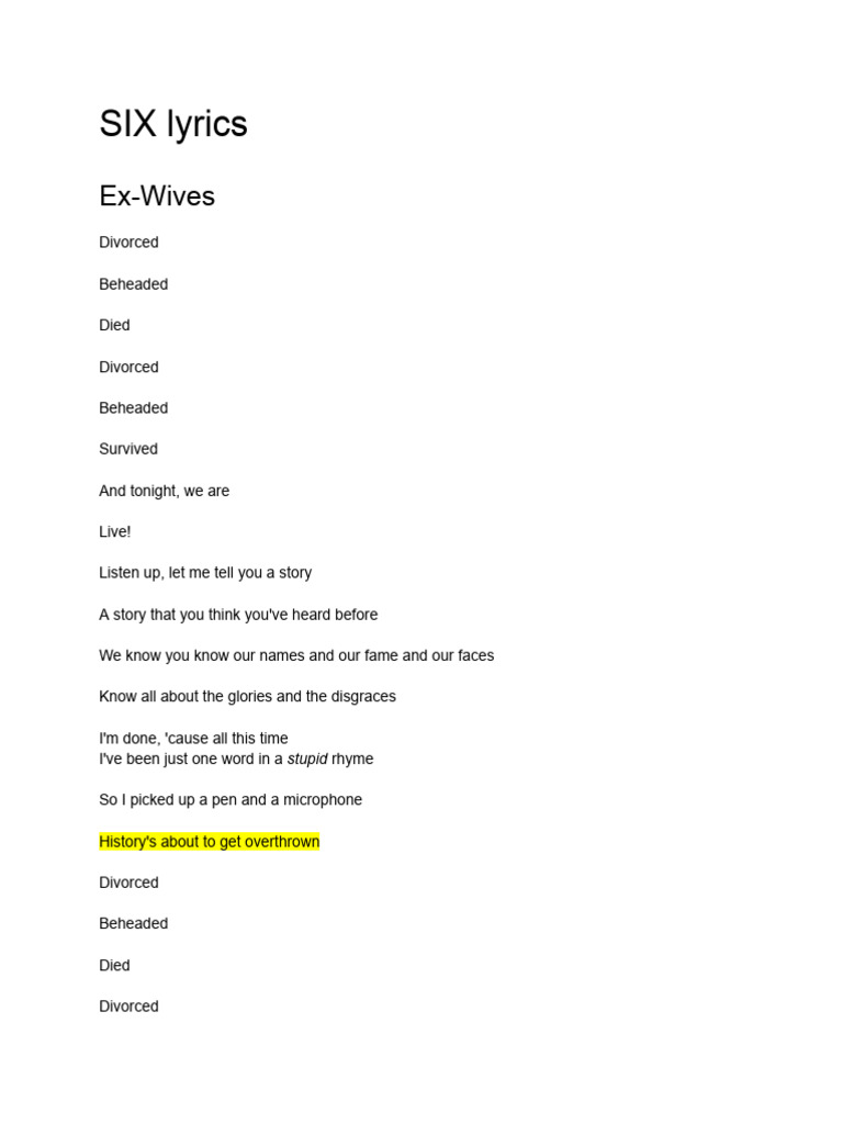Lyrics from "Six the Musical" | PDF