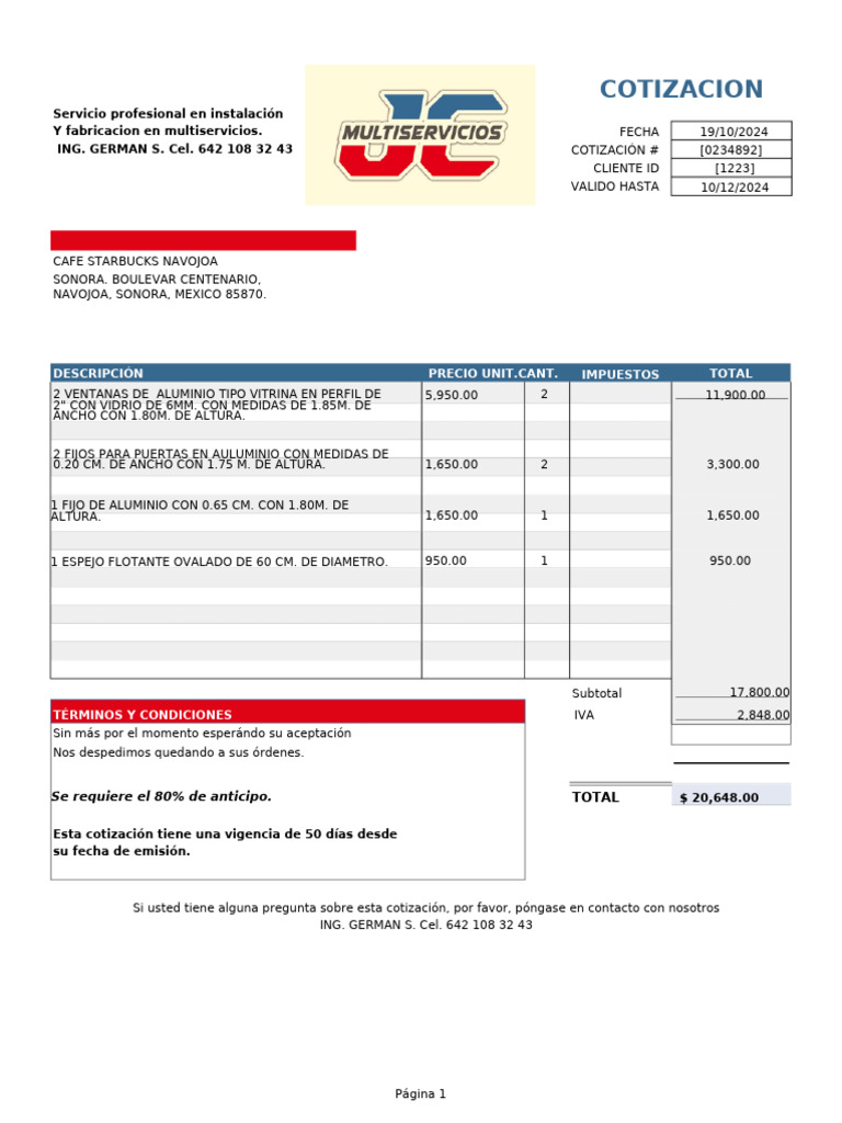 Cotizacion Multiservicios | PDF