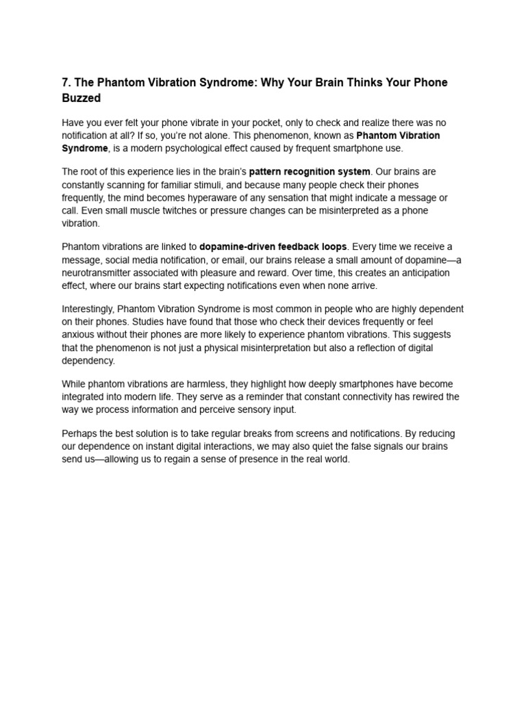 The Phantom Vibration Syndrome - Why Your Brain Thinks Your Phone ...