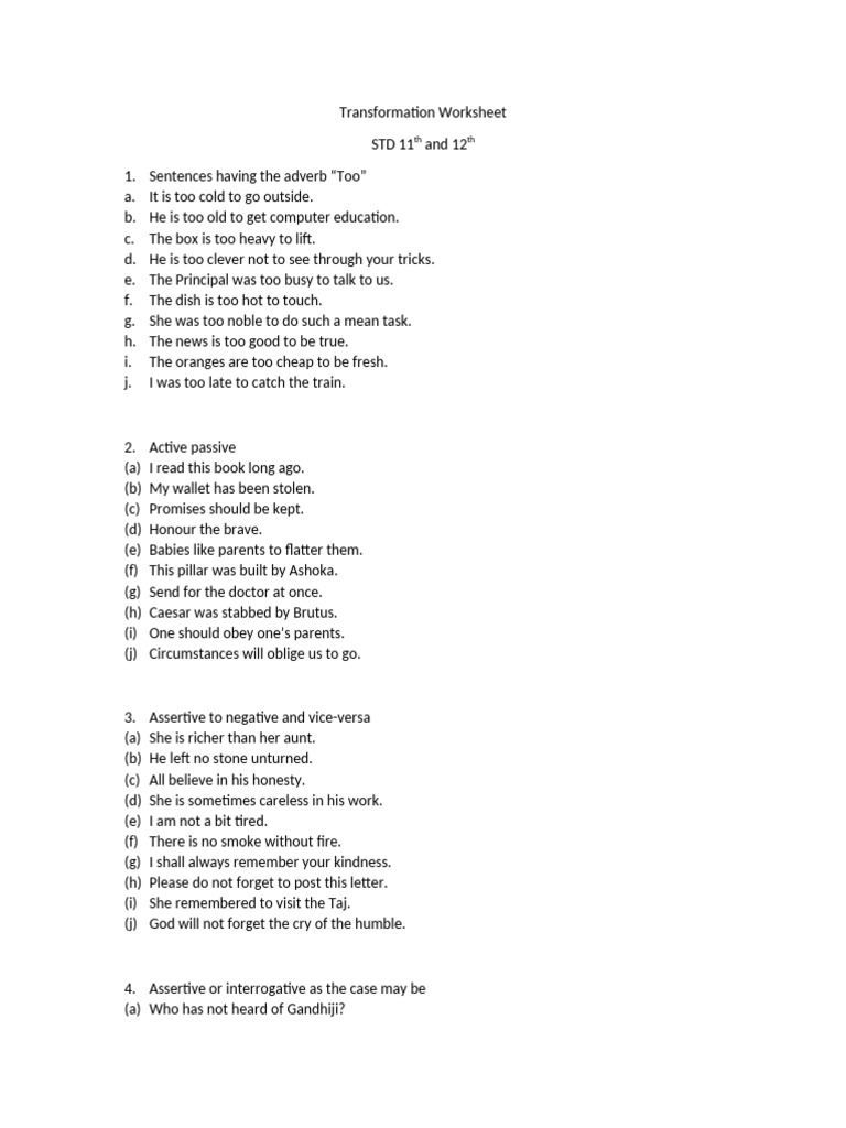 Transformation Worksheet | PDF
