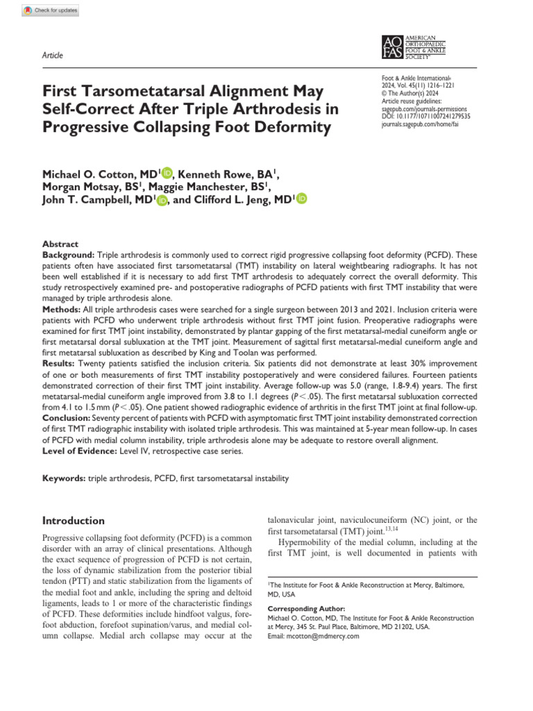 Triple Arthrodesis for PCFD Outcomes | PDF | Foot | Ankle