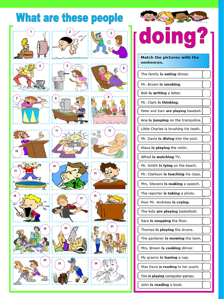 Present Continuous Worksheet 1 - (What Are These People Doing) | PDF