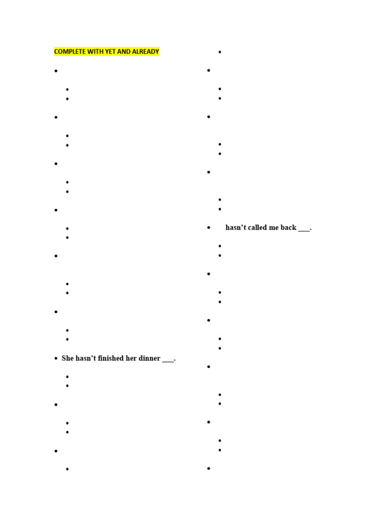 Completing Sentences with Yet/Already | PDF