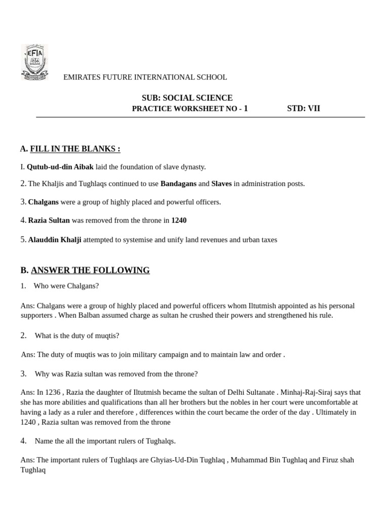 Social Science Practice Worksheet | PDF