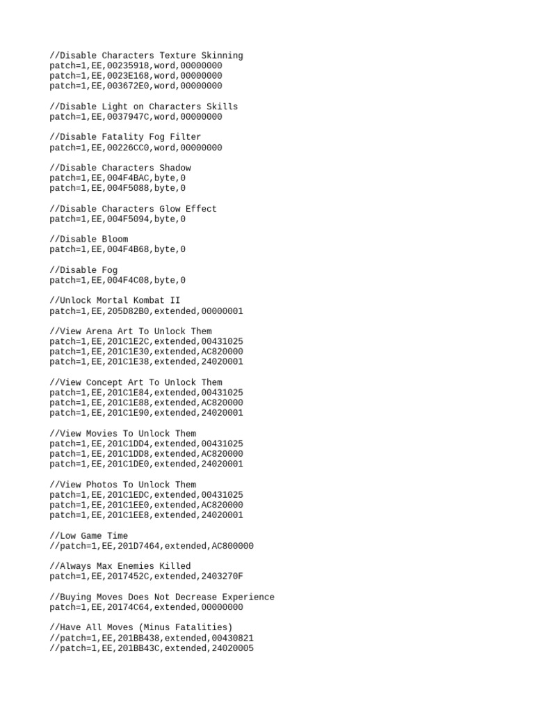 Cheat (Pnach Code) Mortal Combat Aethersx2 (Copy 2) | PDF
