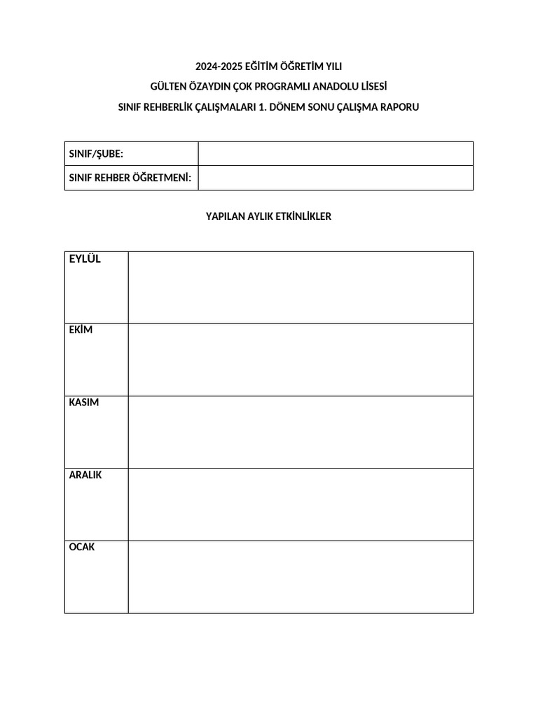 Rehberli̇k Dönem Sonu Raporu | PDF