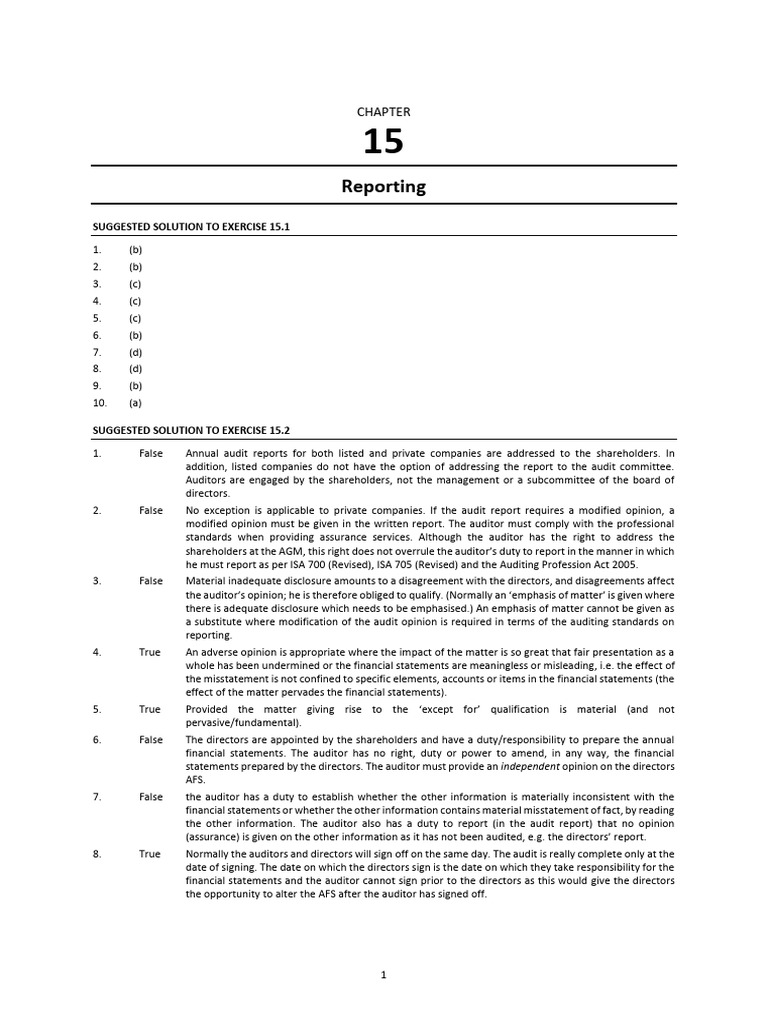 chap15_solutions | PDF | Auditor's Report | Audit