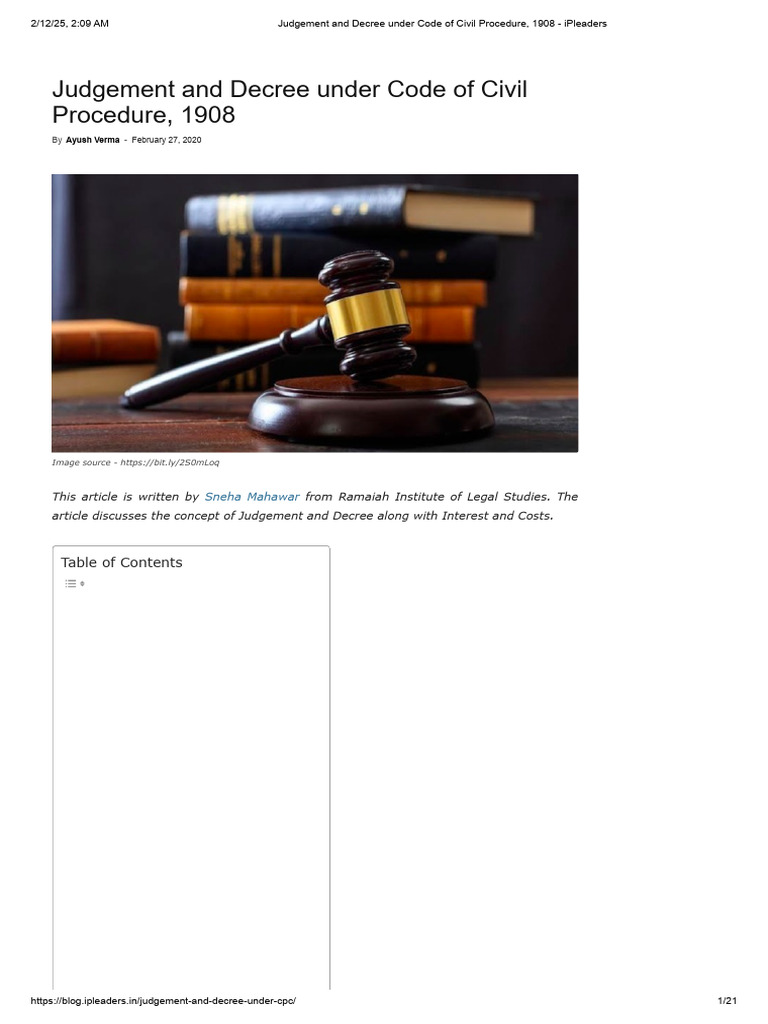 Judgement and Decree Under Code of Civil Procedure, 1908 - Ipleaders | PDF | Judgment (Law ...