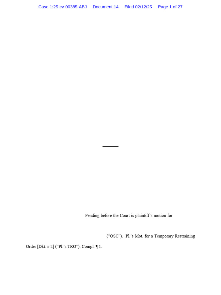 Dellinger v. Bessent: TRO Granted | PDF | Public Law | Federal ...