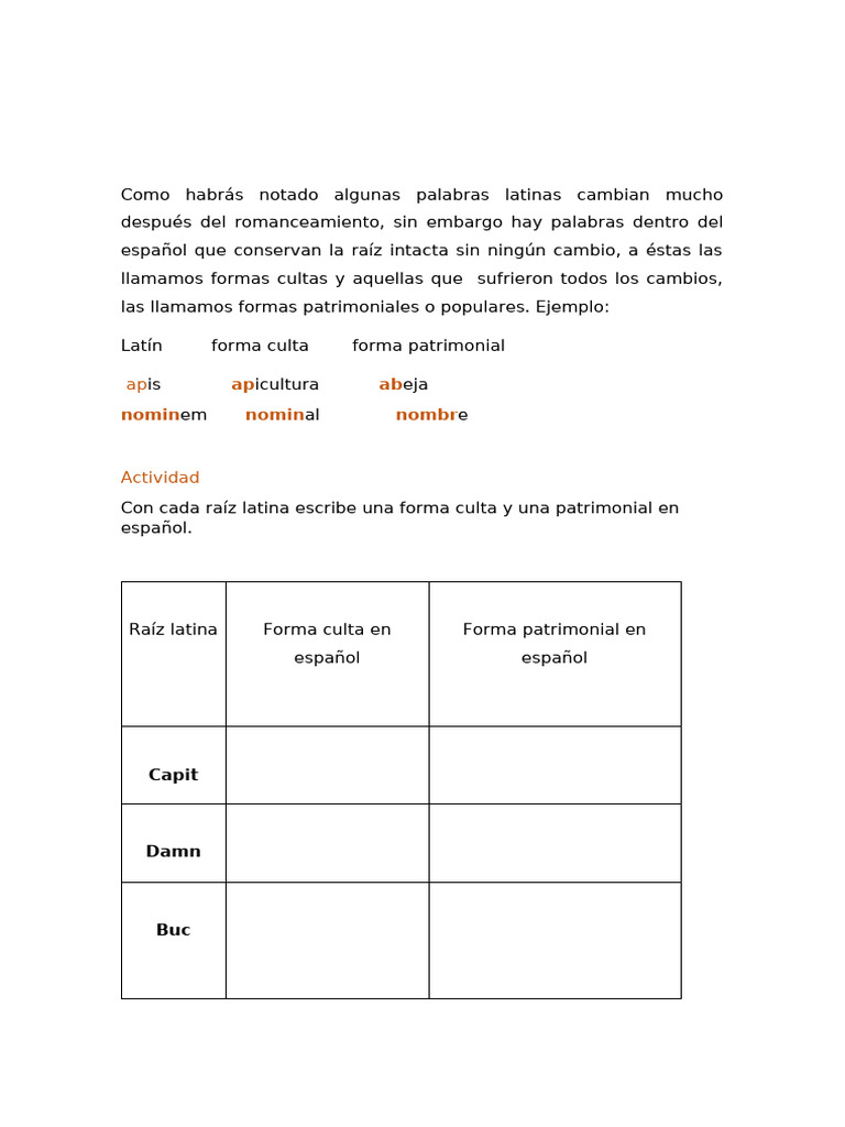 Palabras Cultas y Patrimoniales | PDF