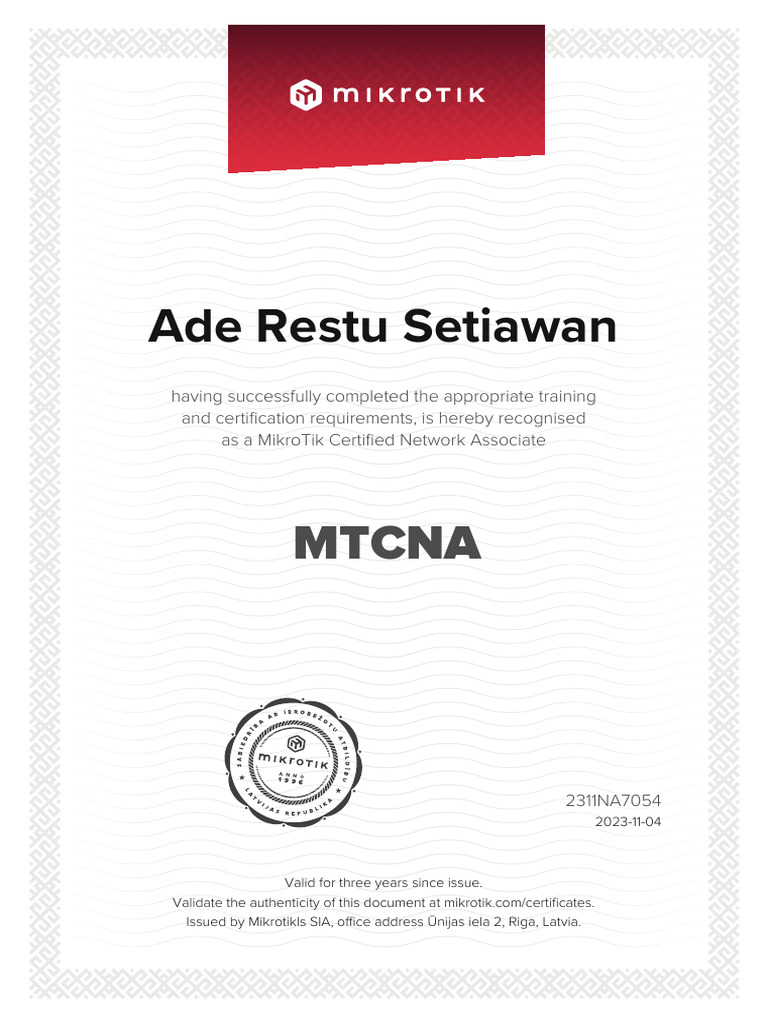 Ade Restu Setiawan: Mtcna | PDF