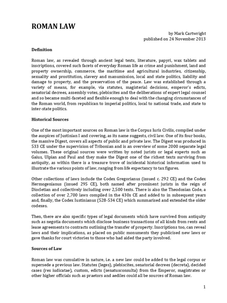 Overview of Roman Law and Its Sources | PDF | Roman Law | Roman Empire