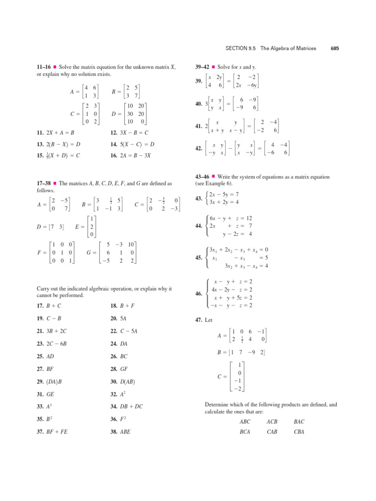 Operation On Matrices Exercises | PDF | Matrix (Mathematics) | Equations