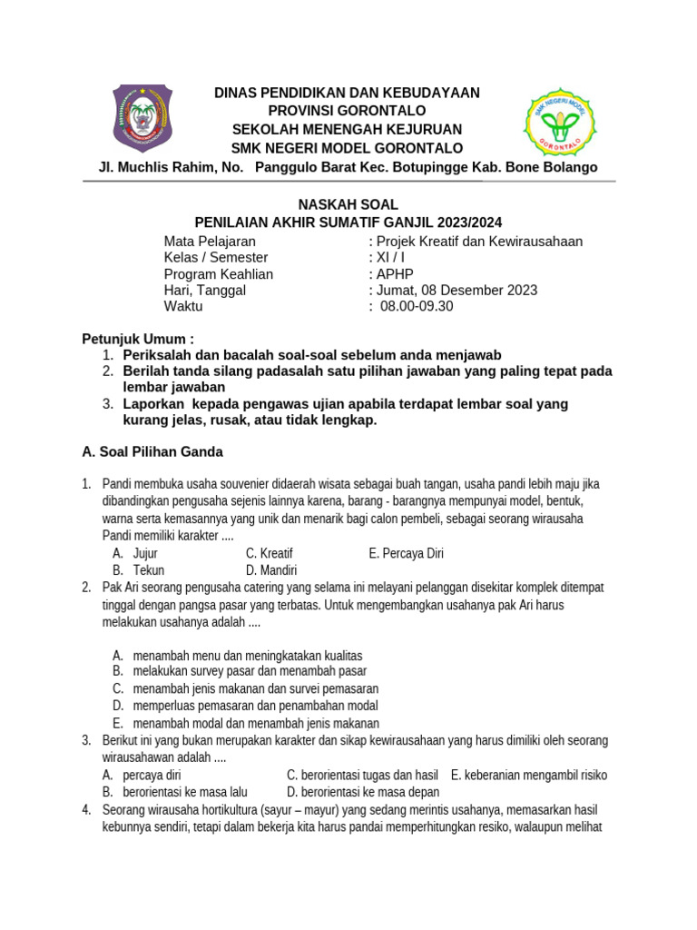 SOAL XI APHP FIX | PDF