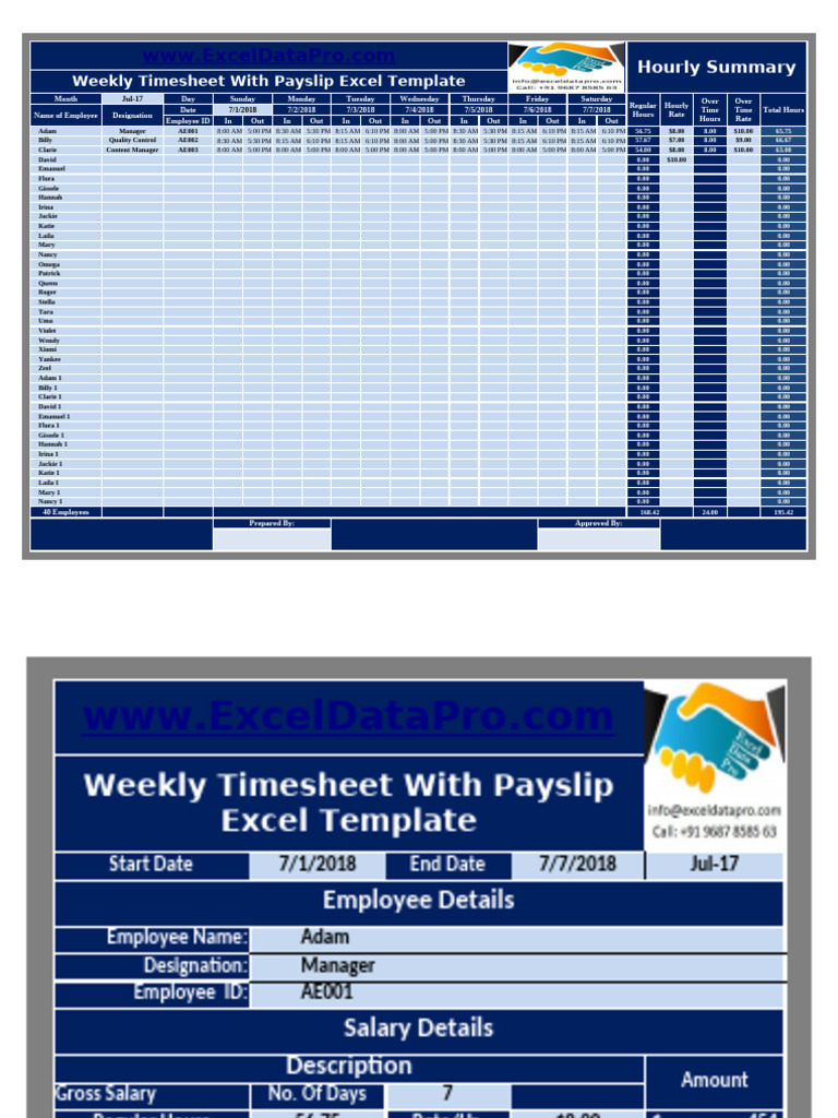 Weekly-Timesheet-With-Payslip-Excel-Template | PDF | Payments | Taxes