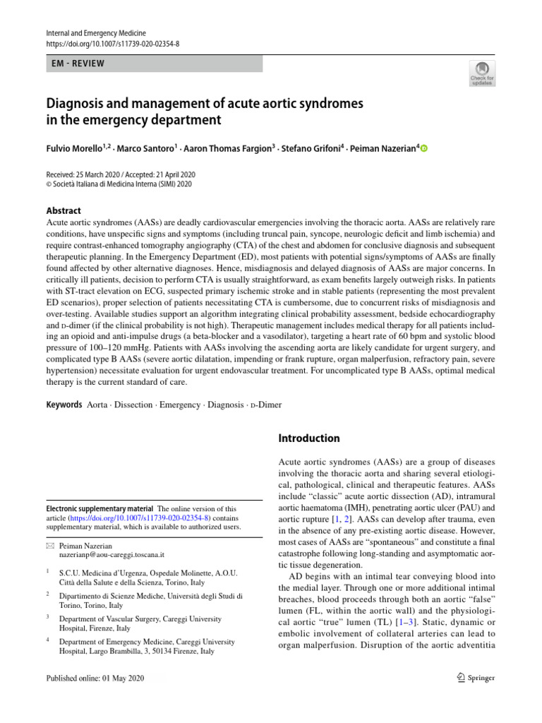 Diagnosis and Management of Acute Aortic Syndromes | PDF | Aorta ...