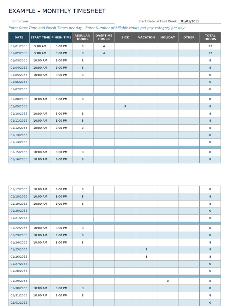 IC-Monthly-Timesheet-Template-8968 | PDF | Overtime | Payroll