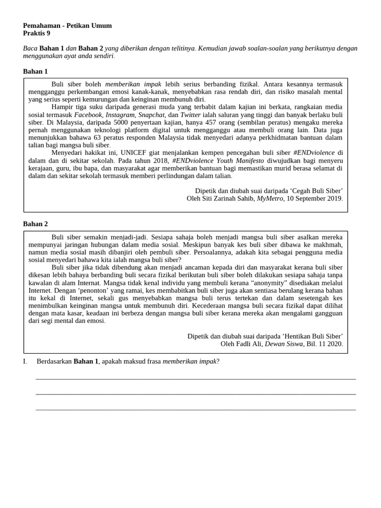 Pemahaman Petikan 9 | PDF